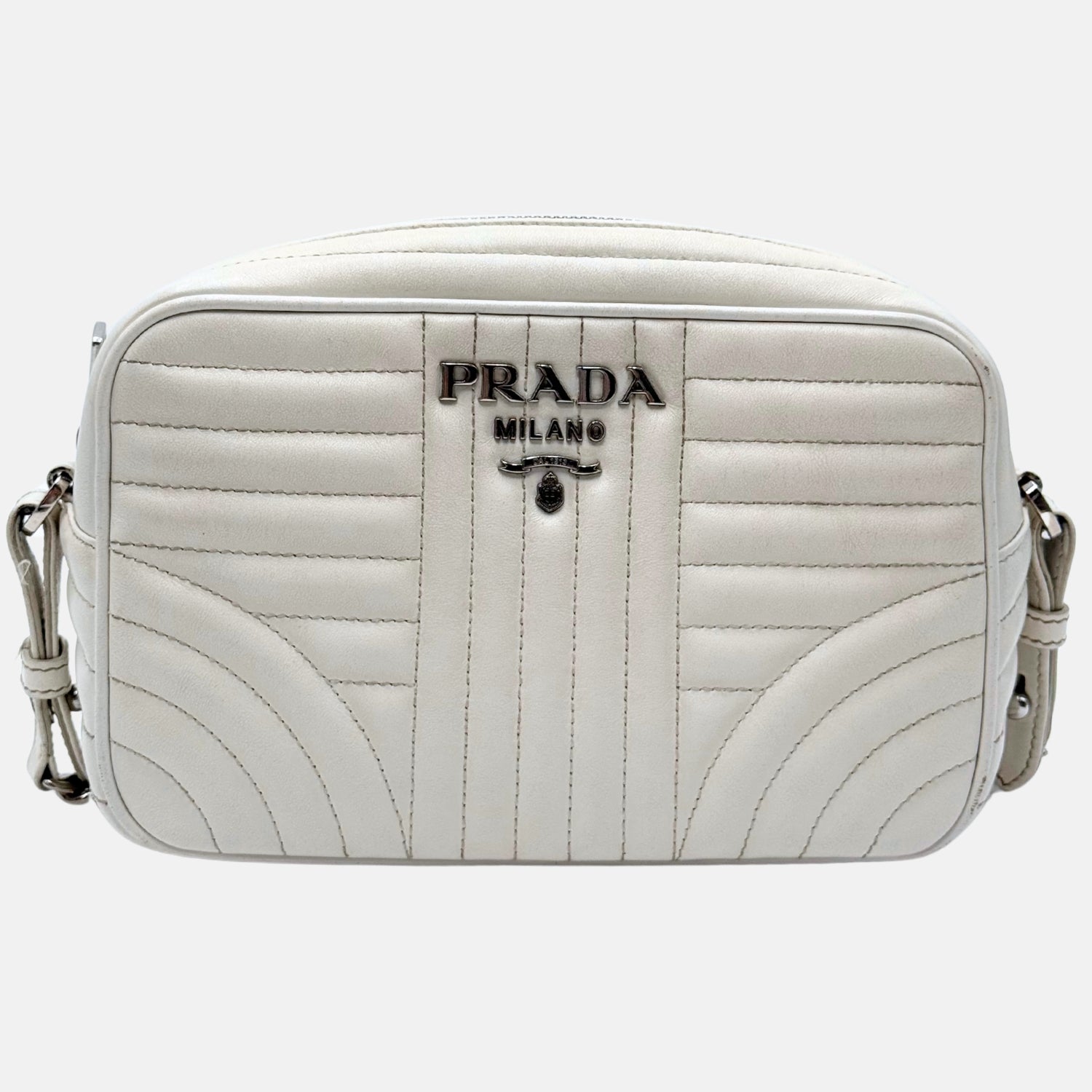 PRADA Camera Bag White Leather Diagramme Small