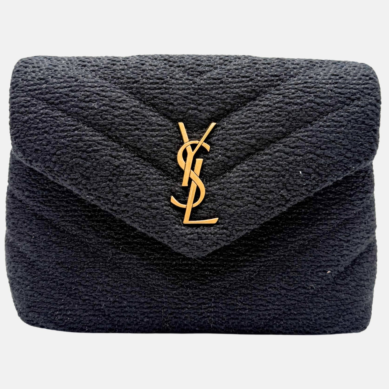 YSL Puffer Crossbody Bag Black Bouclé Fabric Medium