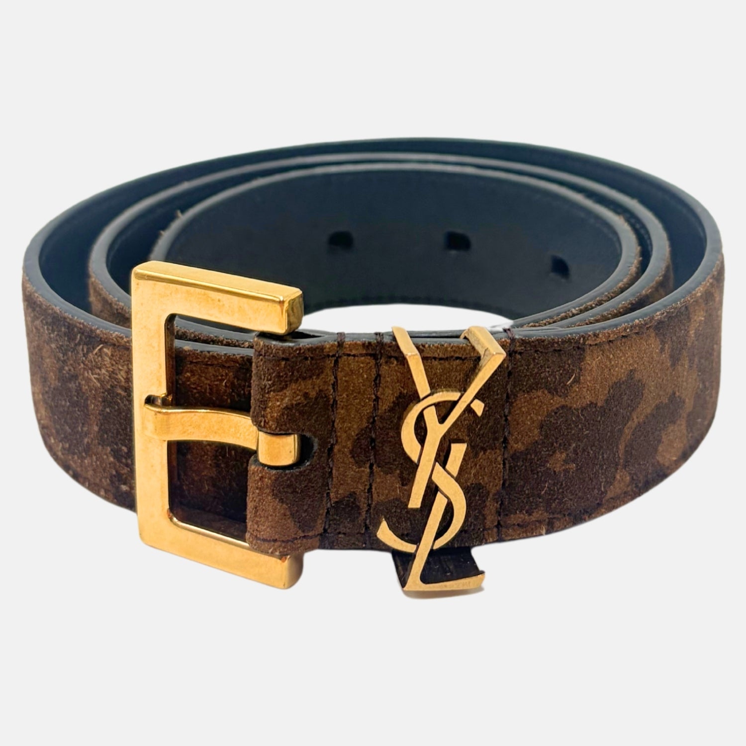 YSL Leopard Suede Belt Gold Hardware