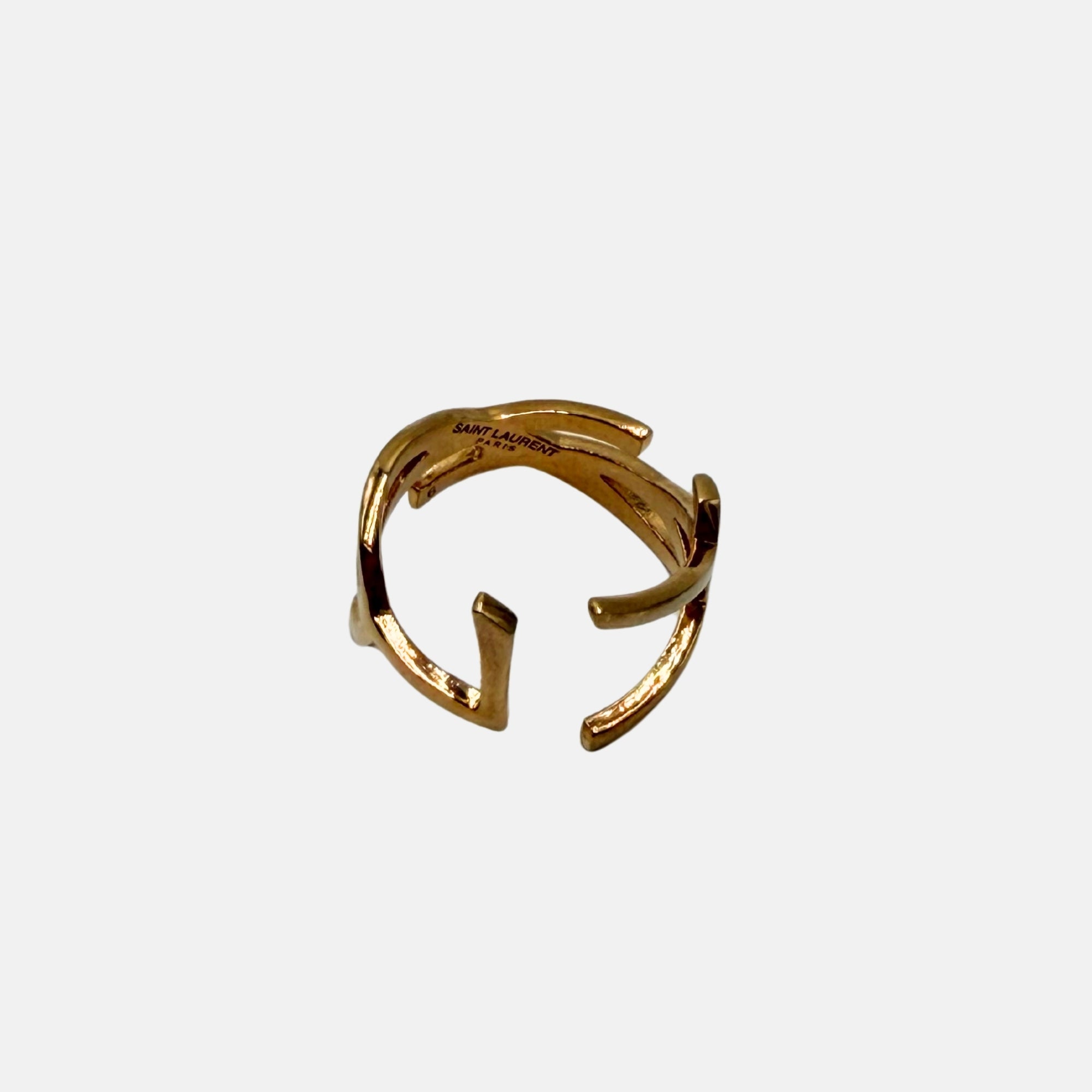 YSL Logo Gold Tone Wrap Ring